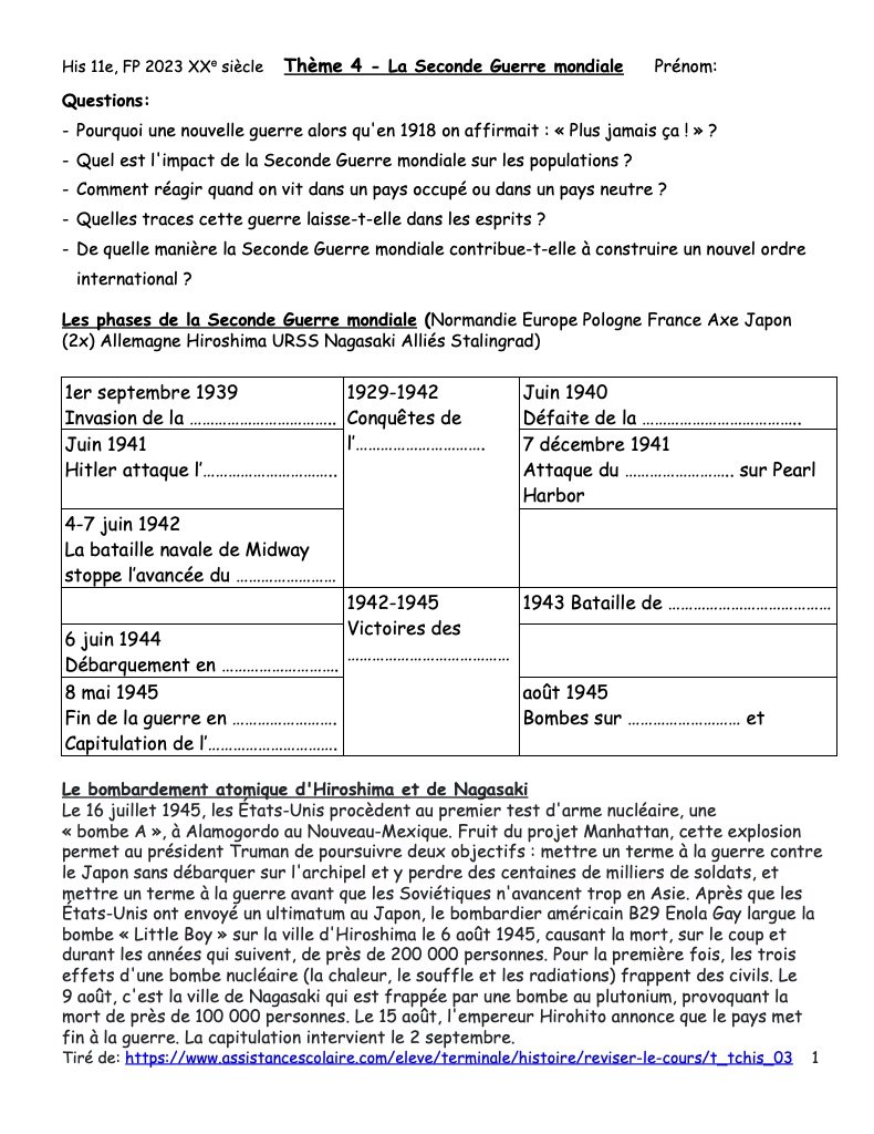 11 histoire th.4 La Seconde Guerre mondiale | BDRP